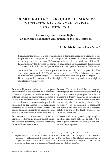 (PDF) Democracia y Derechos Humanos: Una Relación Intrínseca y Abierta Para La Solución Local