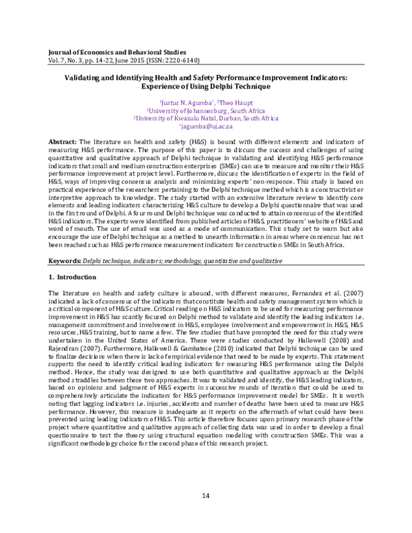 (PDF) Validating and Identifying Health and Safety Performance Improvement Indicators ...