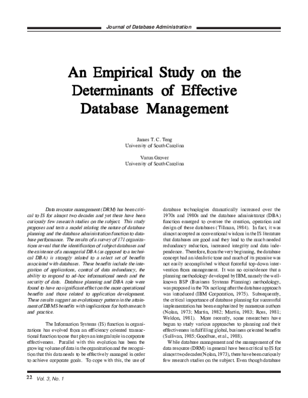 (PDF) An Empirical Study on the Determinants of Effective Database Management