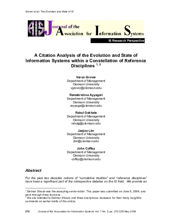(PDF) A Citation Analysis of the Evolution and State of Information ...