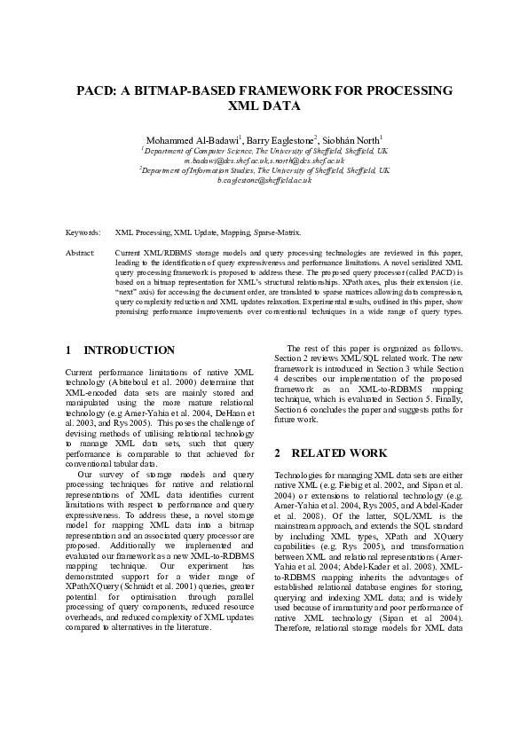 (PDF) PACD: A Bitmap-based Framework for Processing XML Data