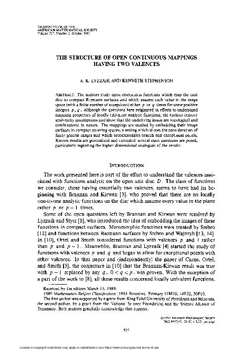 (PDF) The Structure of Open Continuous Mappings Having Two Valences