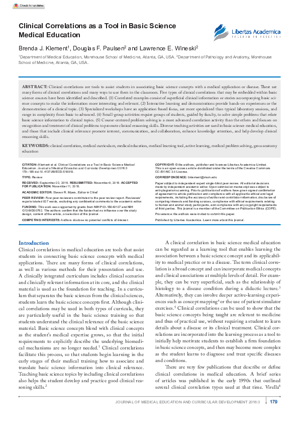 (PDF) Clinical Correlations as a Tool in Basic Science Medical Education