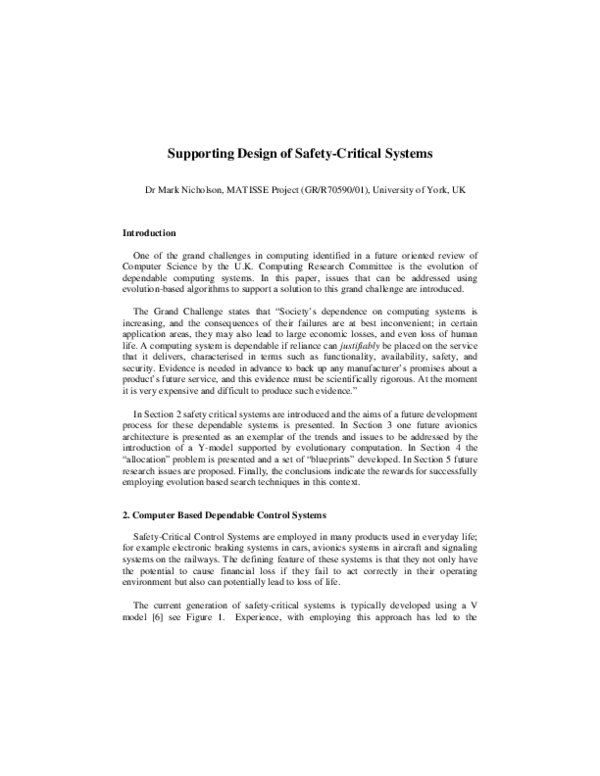 (PDF) Supporting Design of Safety-Critical Systems