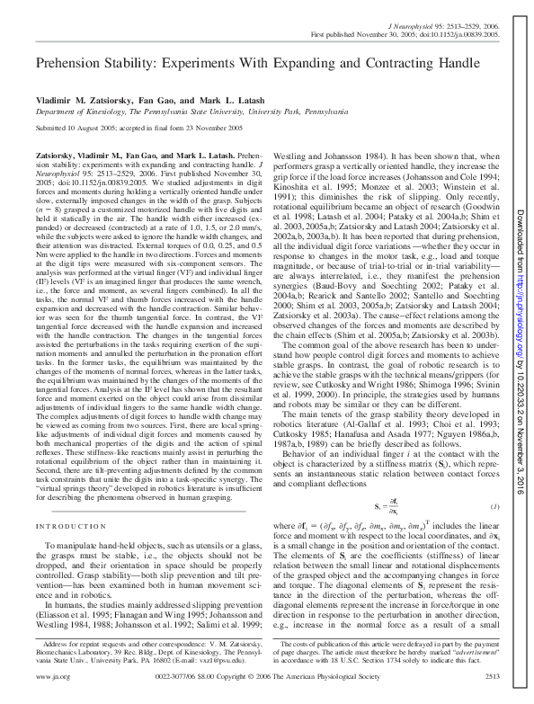 (PDF) Prehension stability: experiments with expanding and contracting ...