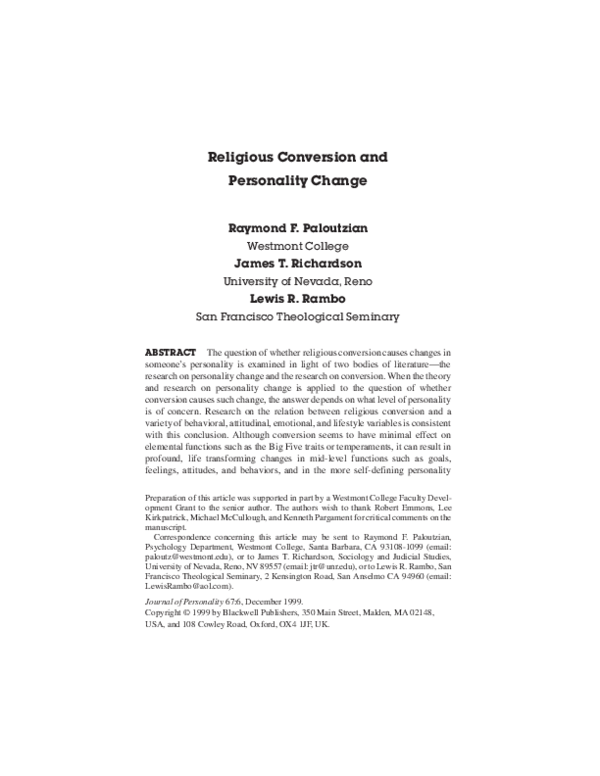 (PDF) Religious Conversion and Personality Change