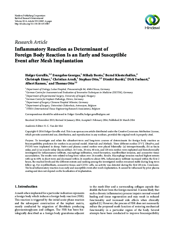(PDF) Inflammatory reaction as determinant of foreign body reaction is ...