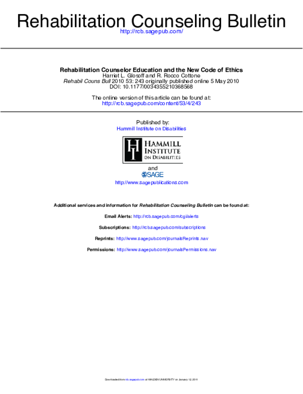 (PDF) Rehabilitation Counselor Education and the New Code of Ethics