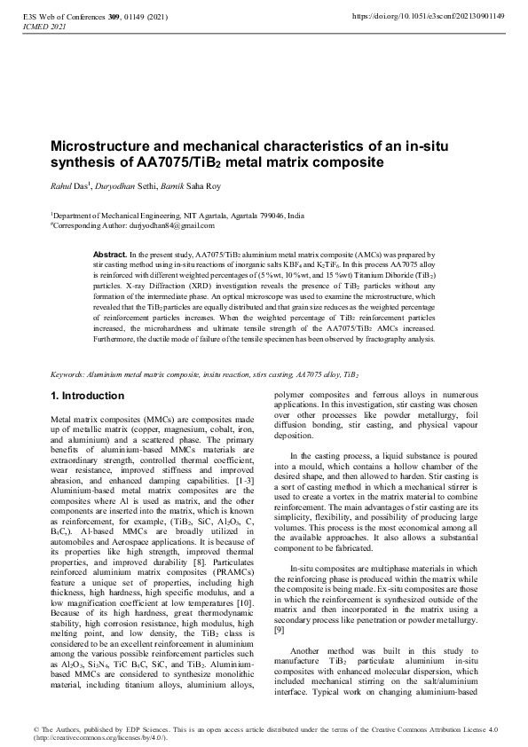 (PDF) Microstructure and mechanical characteristics of an in-situ synthesis of AA7075/TiB2 metal ...