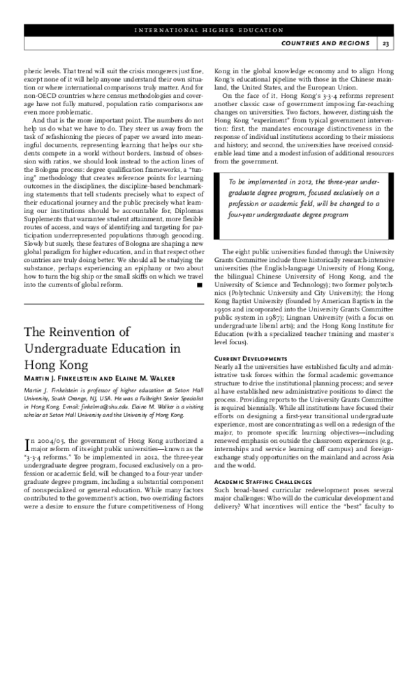(PDF) The Reinvention of Undergraduate Education in Hong Kong | Martin ...