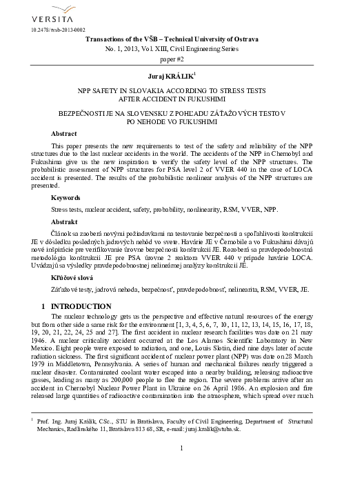 (PDF) Npp Safety in Slovakia According to Stress Tests After Accident ...