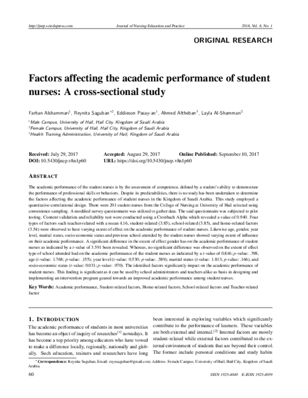 (PDF) Factors affecting the academic performance of student nurses: A ...