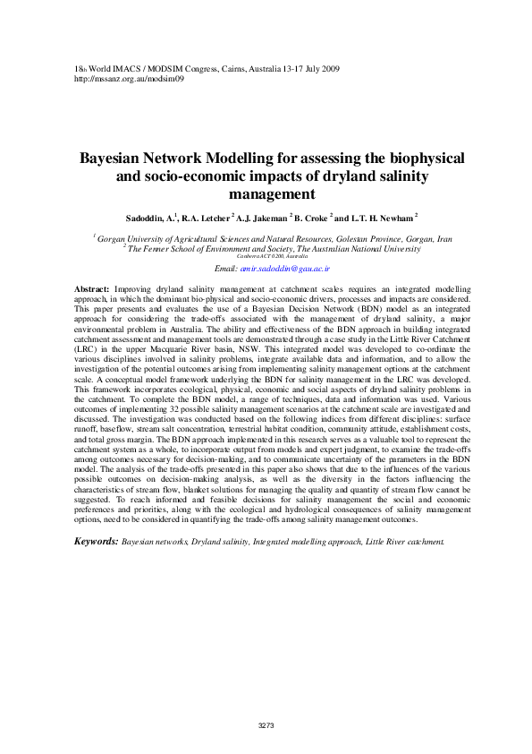 (PDF) Bayesian Network Modelling for assessing the biophysical and socio-economic impacts of ...
