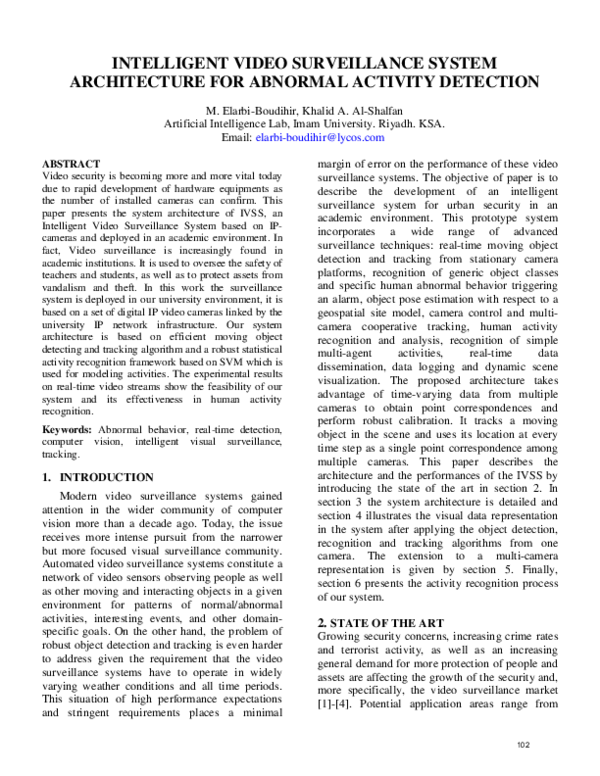 Pdf Intelligent Video Surveillance System Architecture For Abnormal Activity Detection