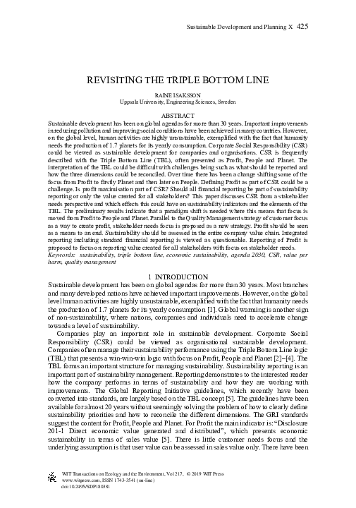 (PDF) Revisiting the Triple Bottom Line