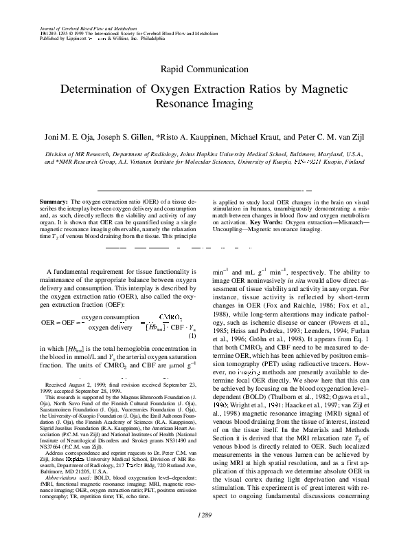 (PDF) Determination of oxygen extraction ratios by magnetic resonance ...