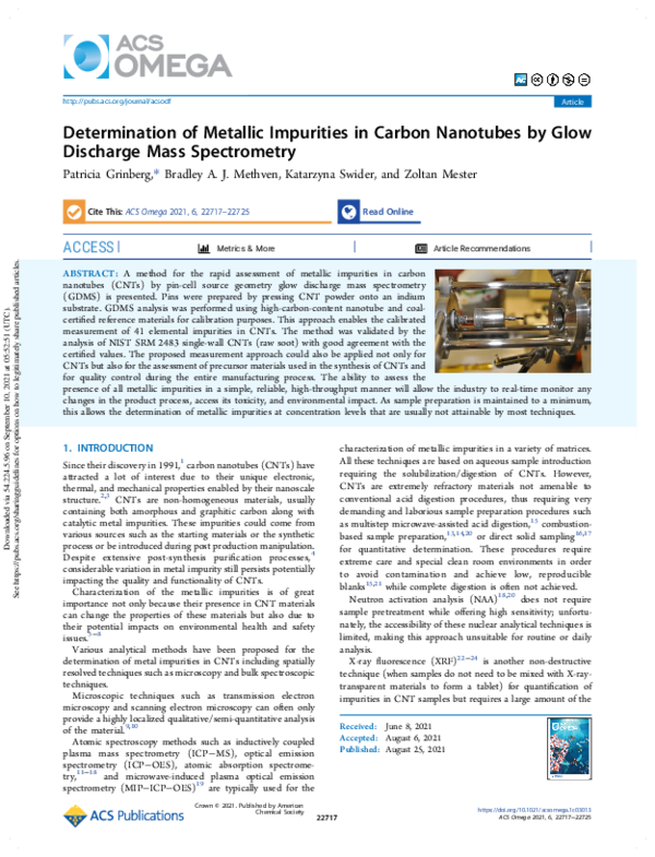 (PDF) Determination of Metallic Impurities in Carbon Nanotubes by Glow ...