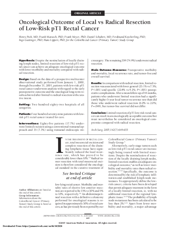 (PDF) Oncological Outcome of Local vs Radical Resection of Low-Risk pT1 ...