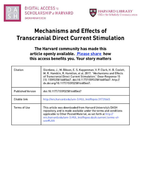 (PDF) Mechanisms and Effects of Transcranial Direct Current Stimulation