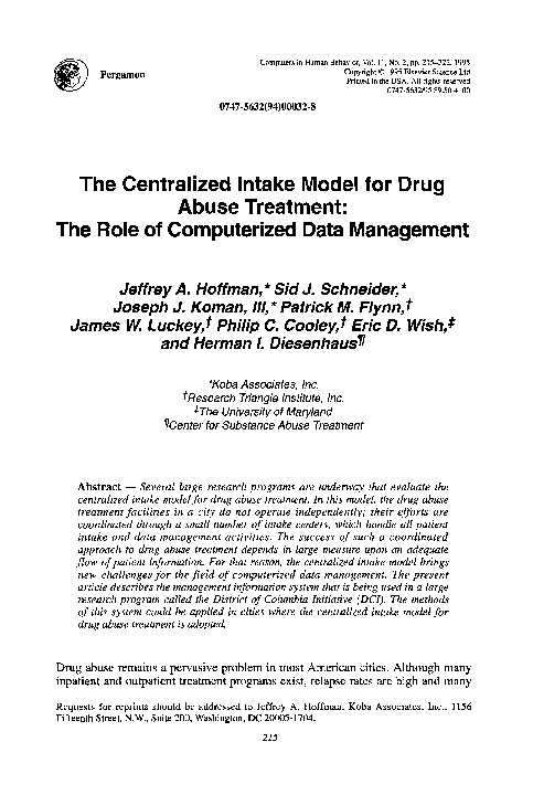 (PDF) The centralized intake model for drug abuse treatment: The role ...