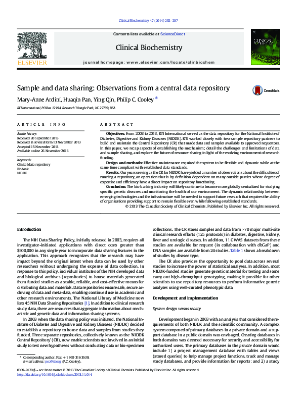 (PDF) Sample and data sharing: Observations from a central data repository