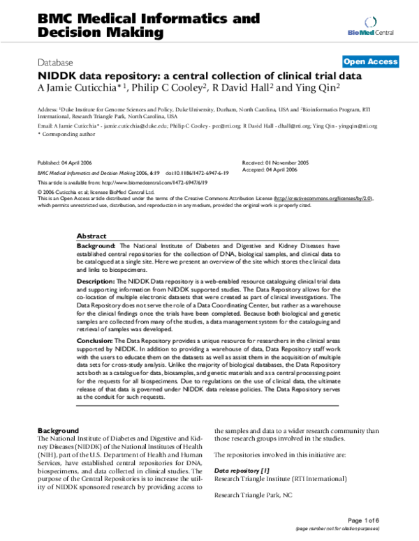 (PDF) NIDDK data repository: a central collection of clinical trial data