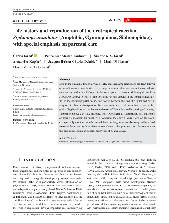(PDF) Life history and reproduction of the neotropical caecilian ...