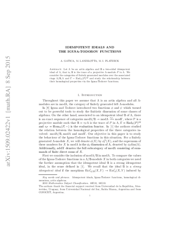 (PDF) Idempotent Ideals and the Igusa-Todorov Functions | Marcelo Lanzilotta - Academia.edu