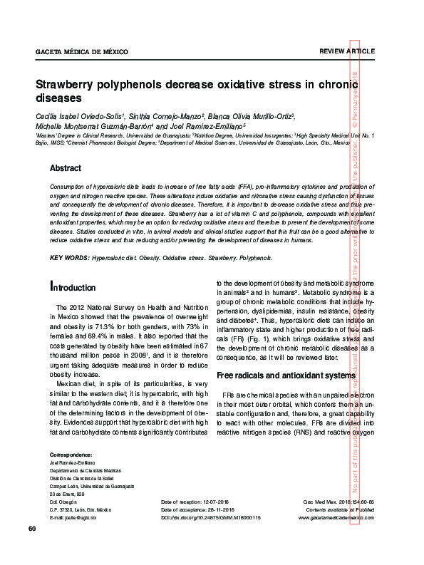 (PDF) Strawberry polyphenols decrease oxidative stress in chronic diseases