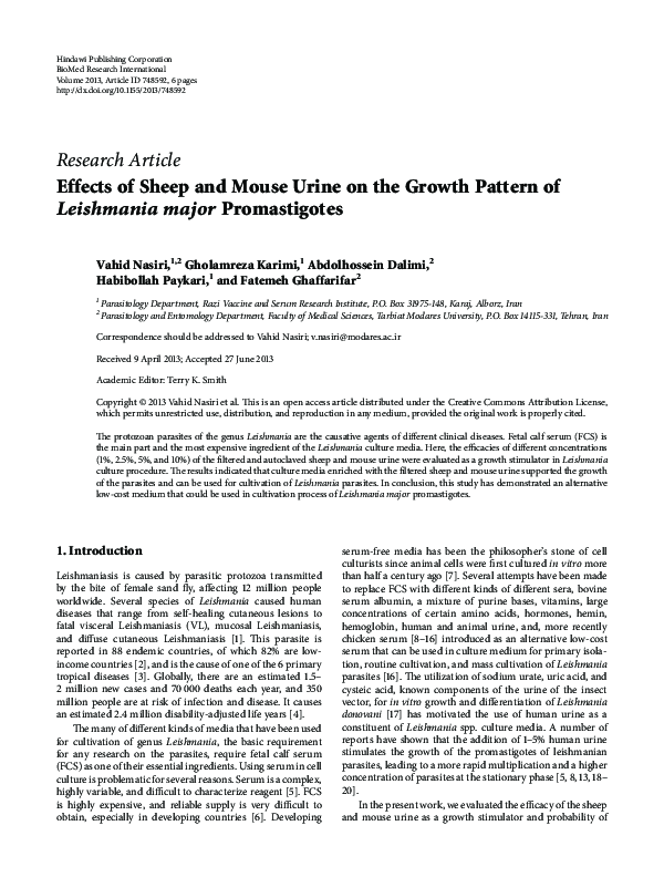 (PDF) Effects of Sheep and Mouse Urine on the Growth Pattern of