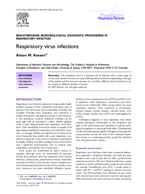 (PDF) Respiratory virus infections