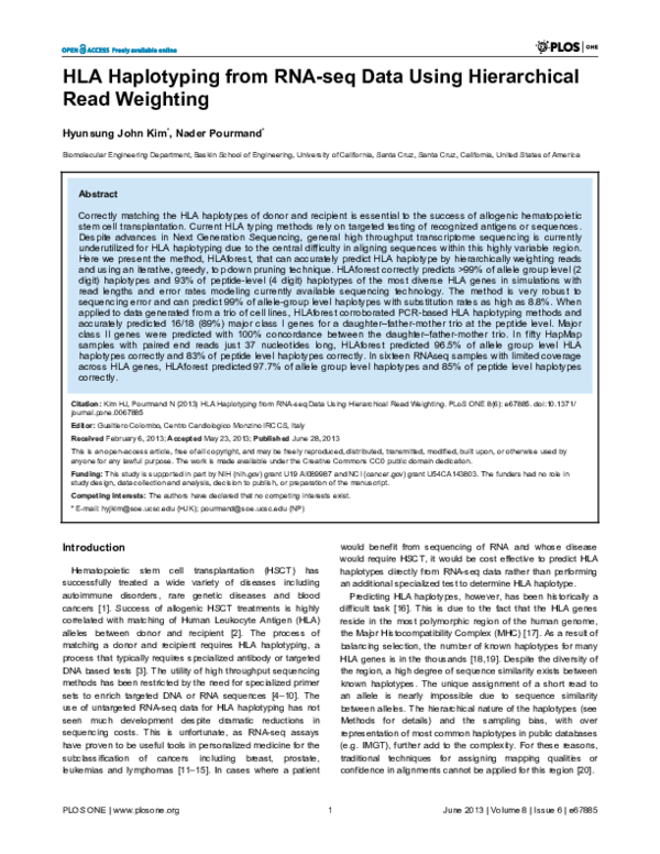 Pdf Hla Haplotyping From Rna Seq Data Using Hierarchical Read Weighting