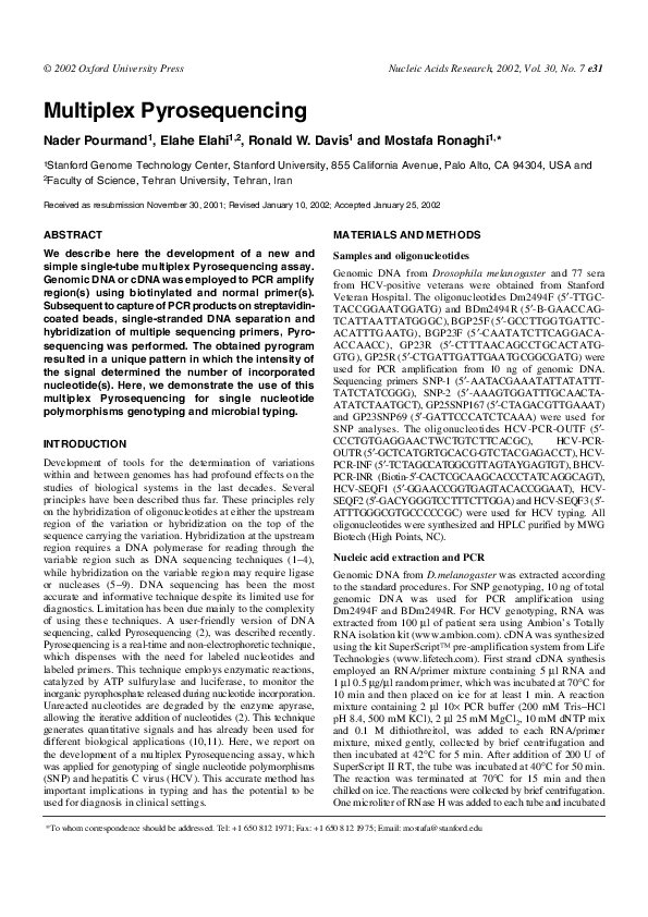 (PDF) Multiplex Pyrosequencing