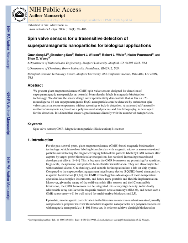 (PDF) Spin valve sensors for ultrasensitive detection of ...
