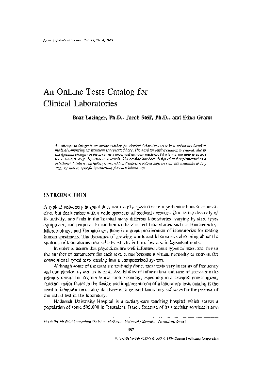 (PDF) An online tests catalog for clinical laboratories
