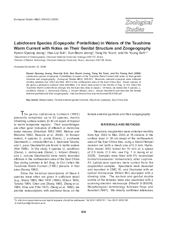 (PDF) Labidocera Species (Copepoda: Pontellidae) in Waters of the ...
