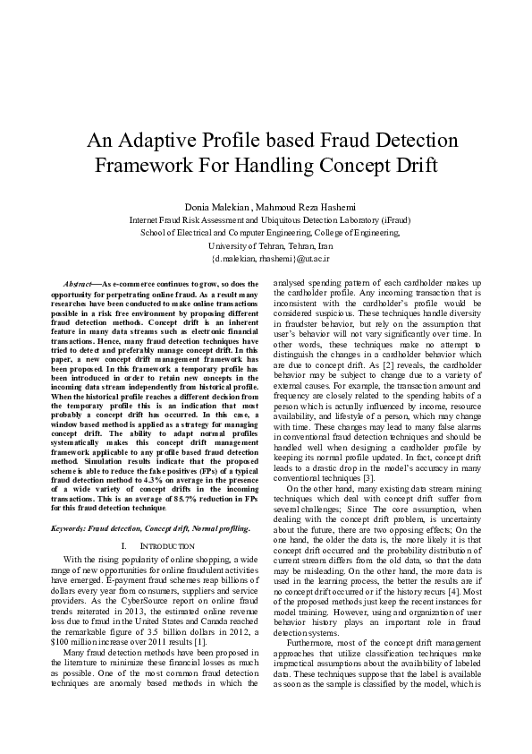 (PDF) An adaptive profile based fraud detection framework for handling concept drift