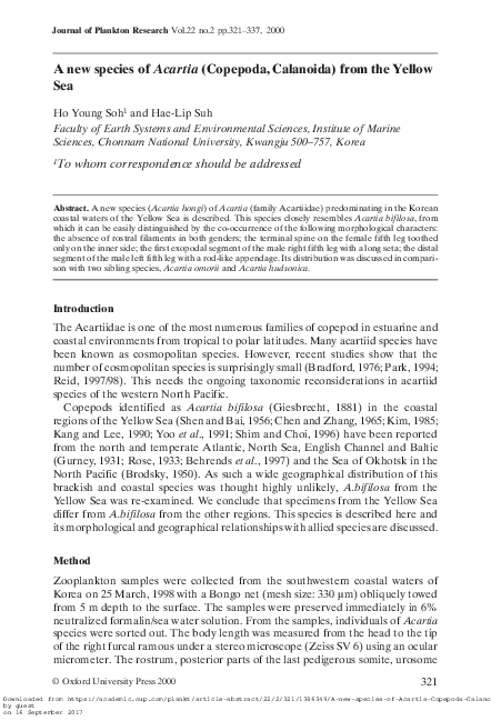 (PDF) A new species of Acartia (Copepoda, Calanoida) from the Yellow Sea