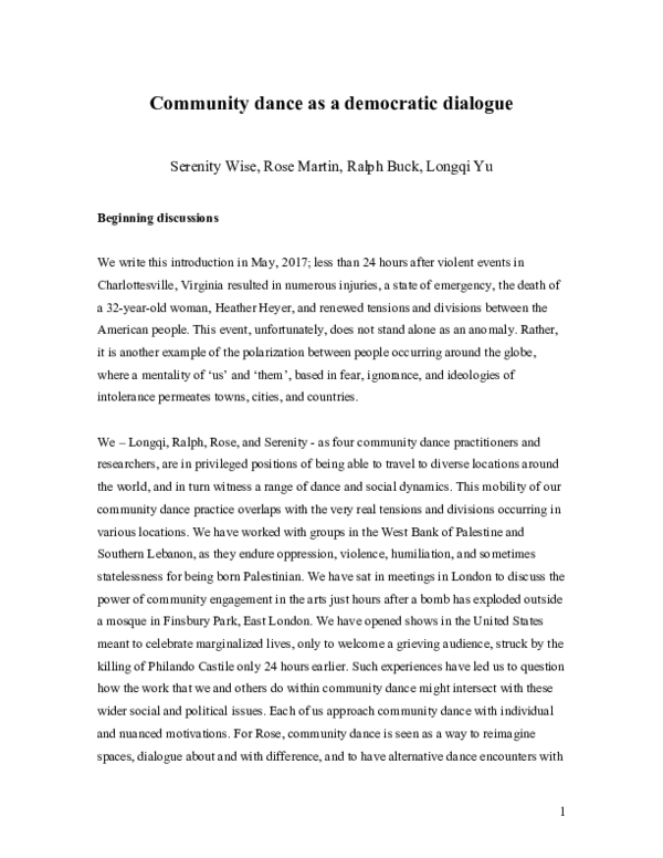(PDF) Community dance as a democratic dialogue