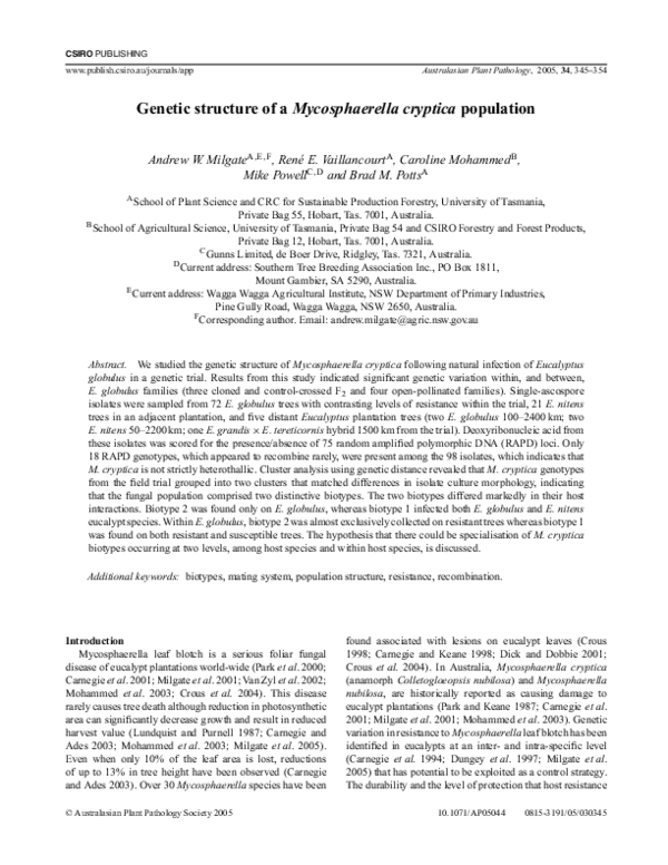 (PDF) Genetic structure of a Mycosphaerella cryptica population