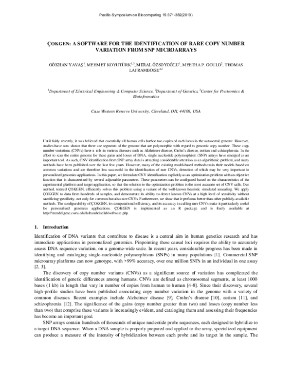 (PDF) COKGEN: A Software for the Identification of Rare Copy Number ...