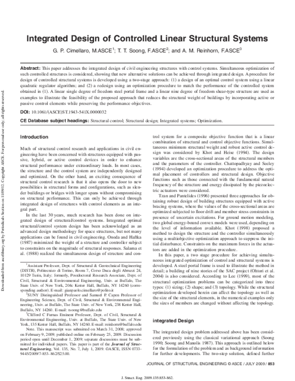 (PDF) Integrated Design of Controlled Linear Structural Systems