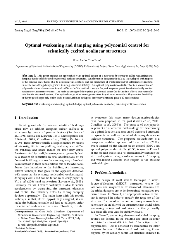 (PDF) Optimal weakening and damping using polynomial control for seismically excited nonlinear ...