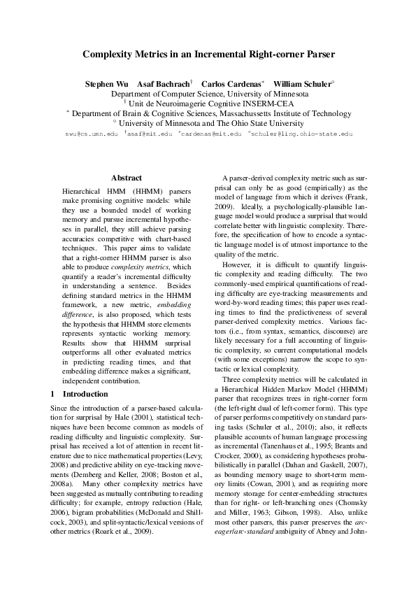 Pdf Complexity Metrics In An Incremental Right Corner Parser Carlos