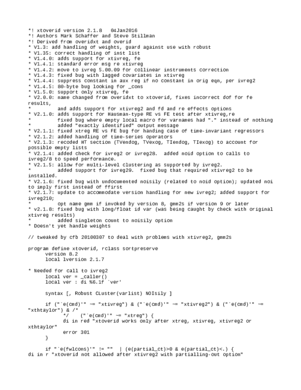Xtoverid Stata Module To Calculate Tests Of Overidentifying