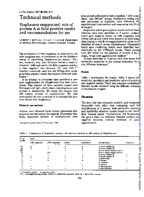 (PDF) Staphaurex reappraised: role of protein A in false positive ...