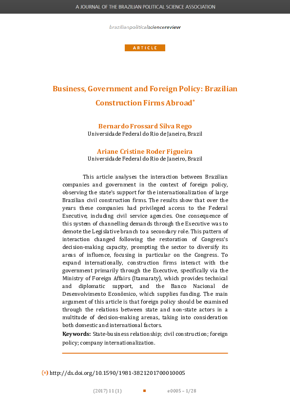 (PDF) Business, Government and Foreign Policy: Brazilian Construction ...