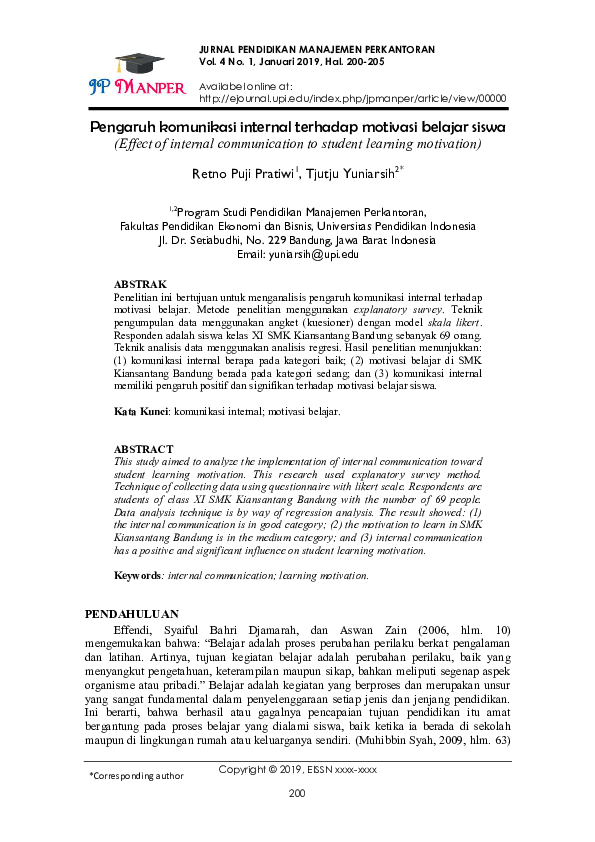 (PDF) Pengaruh komunikasi internal terhadap motivasi belajar siswa ...
