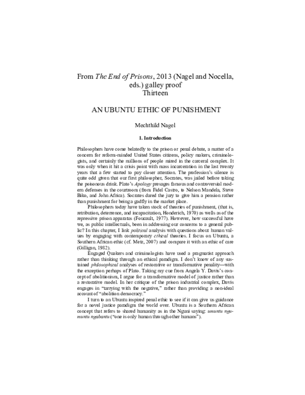 (PDF) An Ubuntu Ethic of Punishment