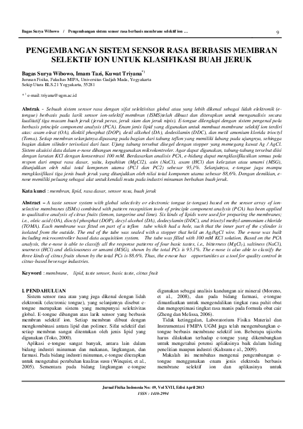 (PDF) Pengembangan Sistem Sensor Rasa Berbasis Membran Selektif Ion untuk Klasifikasi Buah Jeruk ...